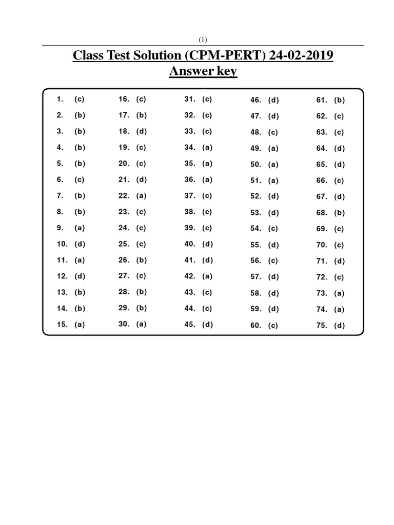 Class Test Solution (CPM-PERT) 24-02-2019 Answer Key | PDF ...