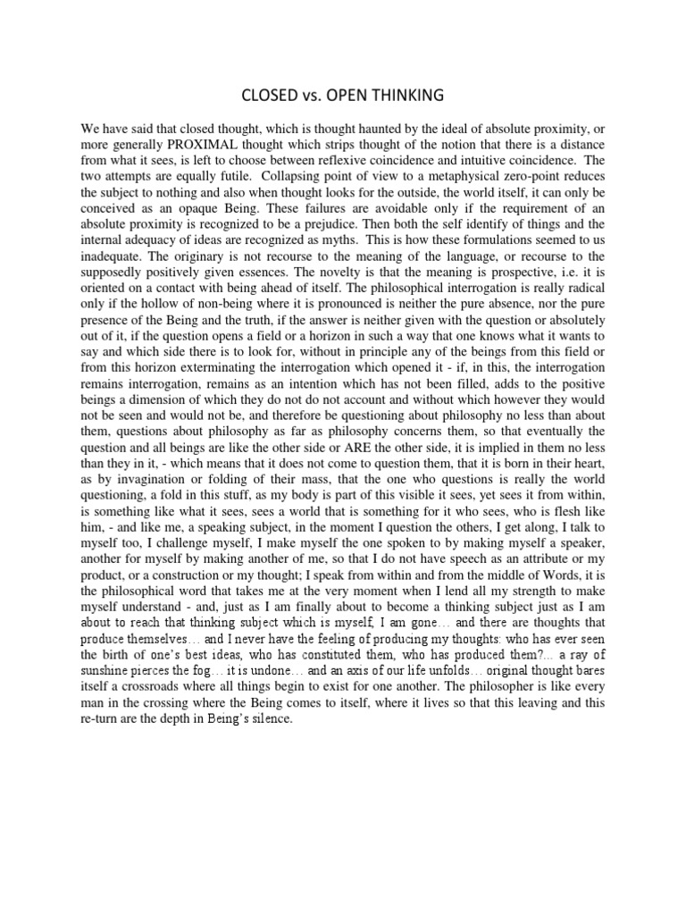 Closed V Open Thinking | PDF | Philosophical Theories | Cognition