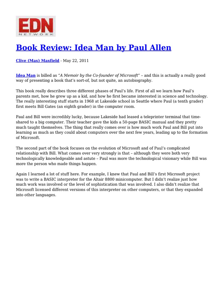 Book Review Idea Man by Paul Allen | PDF | Basic | Microsoft