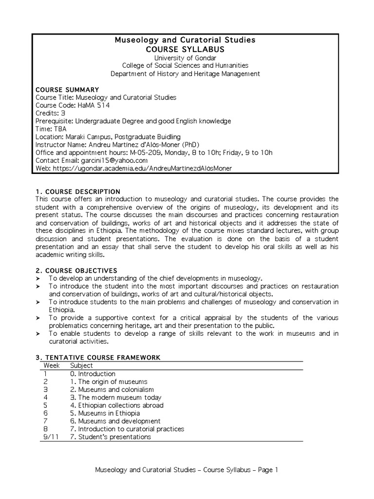 Museology and Curatorial Studies Syllabus | PDF | Museology | Museum