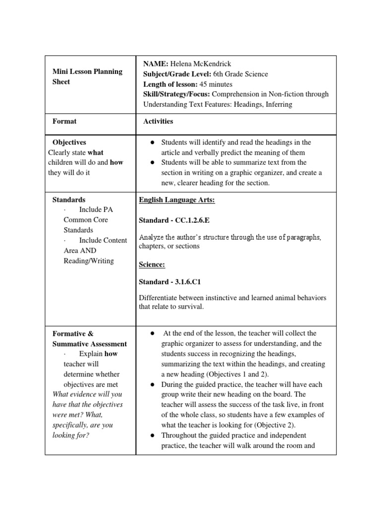 Mini Lesson 1 1 | PDF | Reading Comprehension | Neuropsychological ...