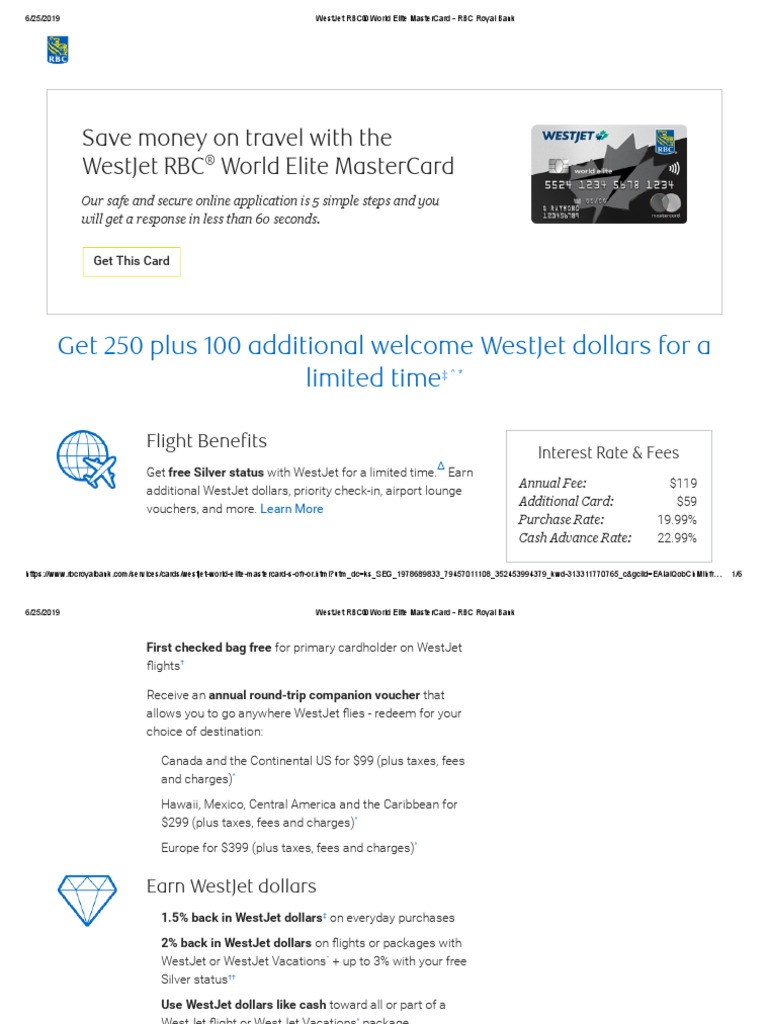 WestJet RBC® World Elite MasterCard - RBC Royal Bank | PDF | Credit ...