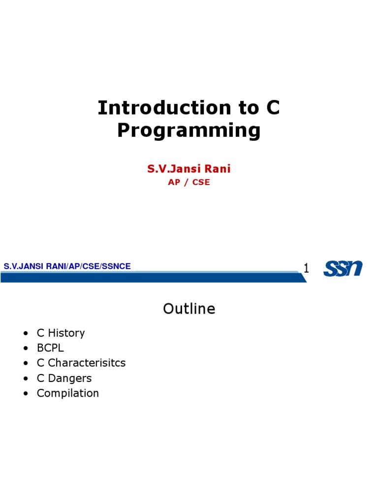 Introduction To C Programming: S.V.Jansi Rani | PDF | C (Programming ...