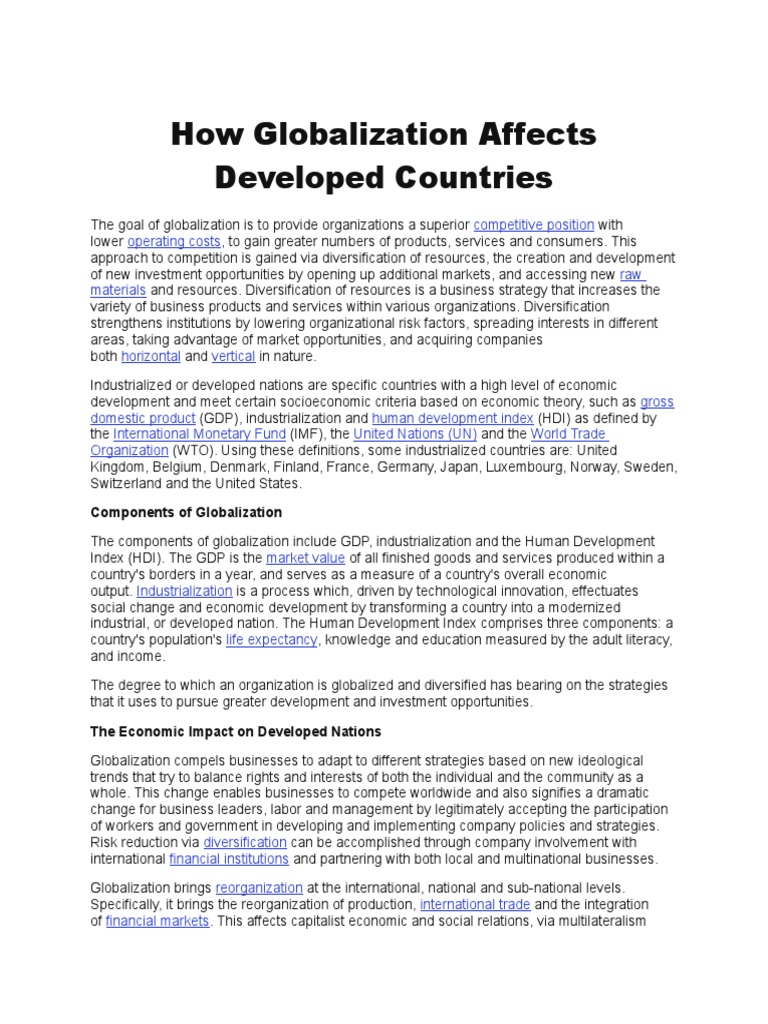 How Globalization Affects Developed Countries | PDF | Developing ...