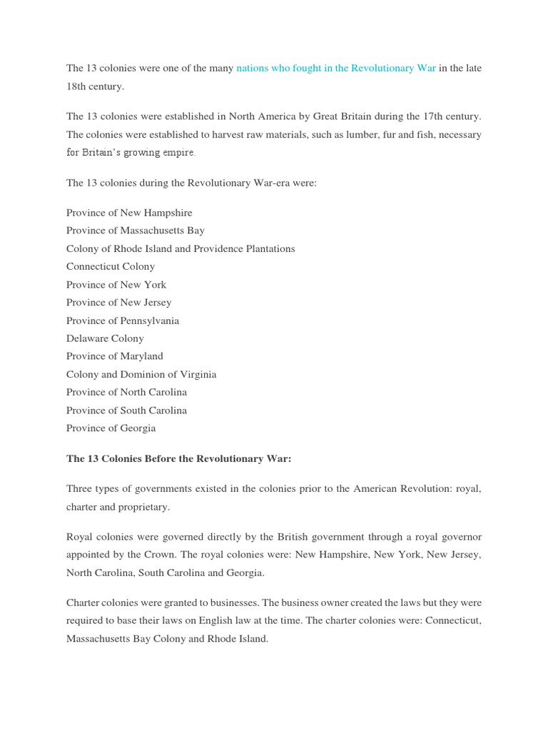 Nations Who Fought in The Revolutionary War | PDF | Thirteen Colonies ...