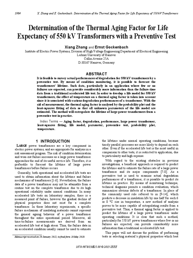 Determination of The Thermal Aging Factor For Life Expectancy of 550 KV ...
