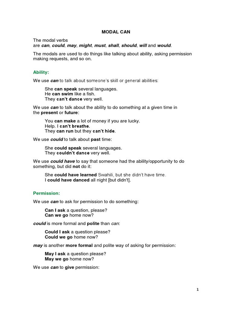 Modal Can: Ability | PDF | Verb | Language Mechanics