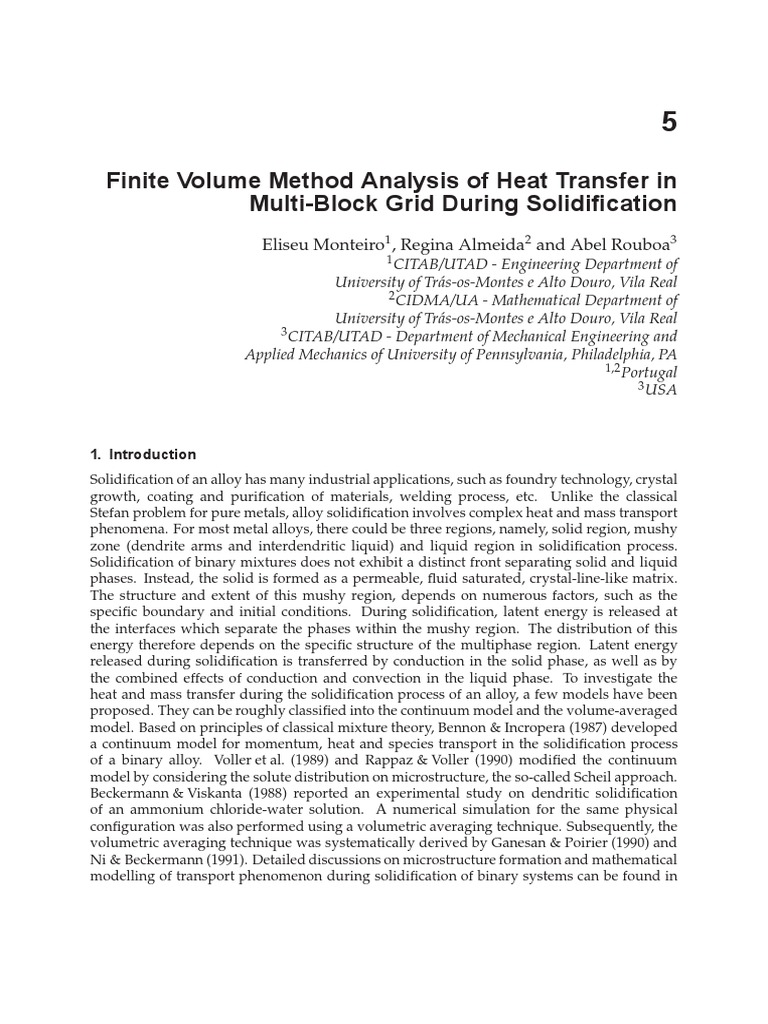 InTech-Finite Volume Method Analysis of Heat Transfer in Multiblock Grid During Solidification ...