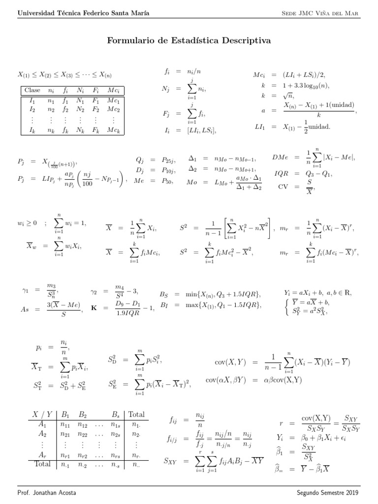 Formulario Estadistica | PDF