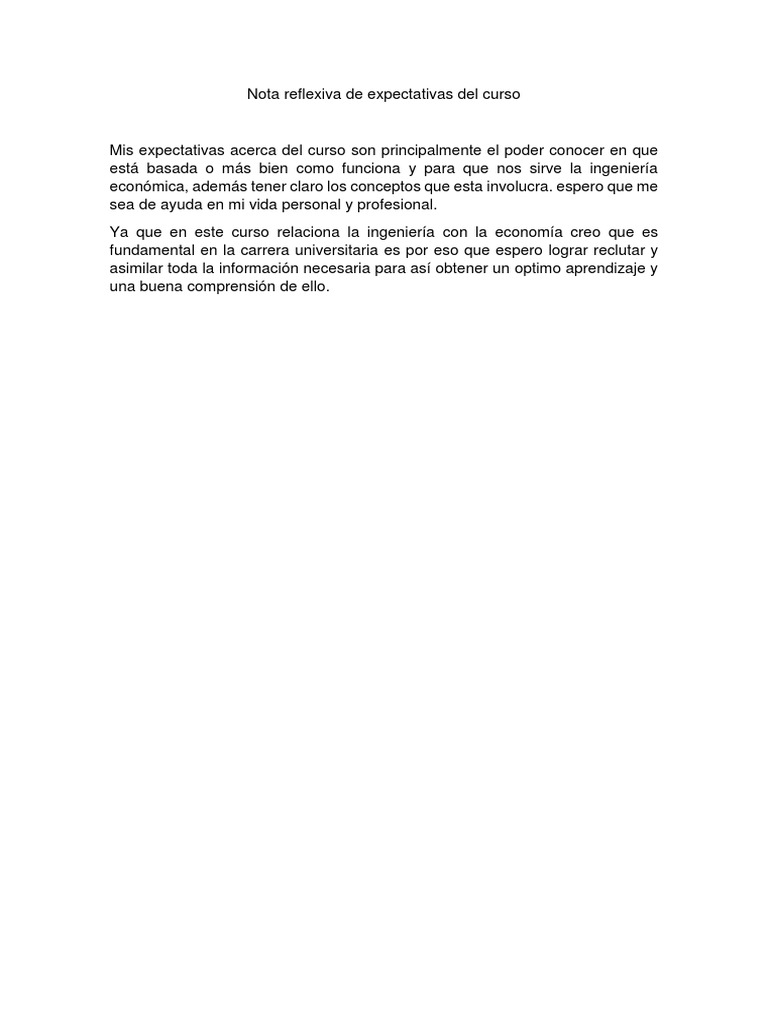 04 - Nota Reflexiva - Expectativas Del Curso PDF | PDF
