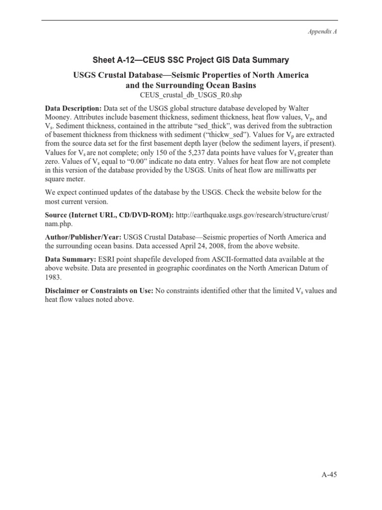 USGS Crustal Database-Seismic Properties of North America and The ...