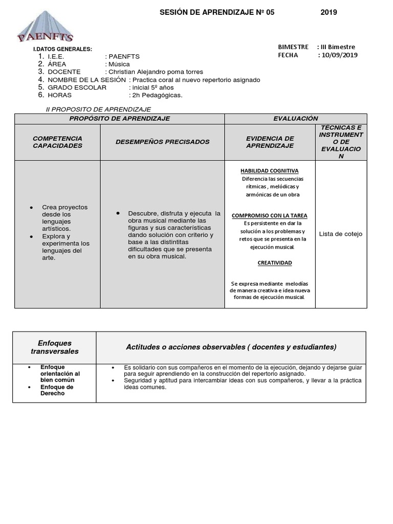 Sesion de Aprendizaje 5 Años Inicial | PDF | Aprendizaje | Evaluación