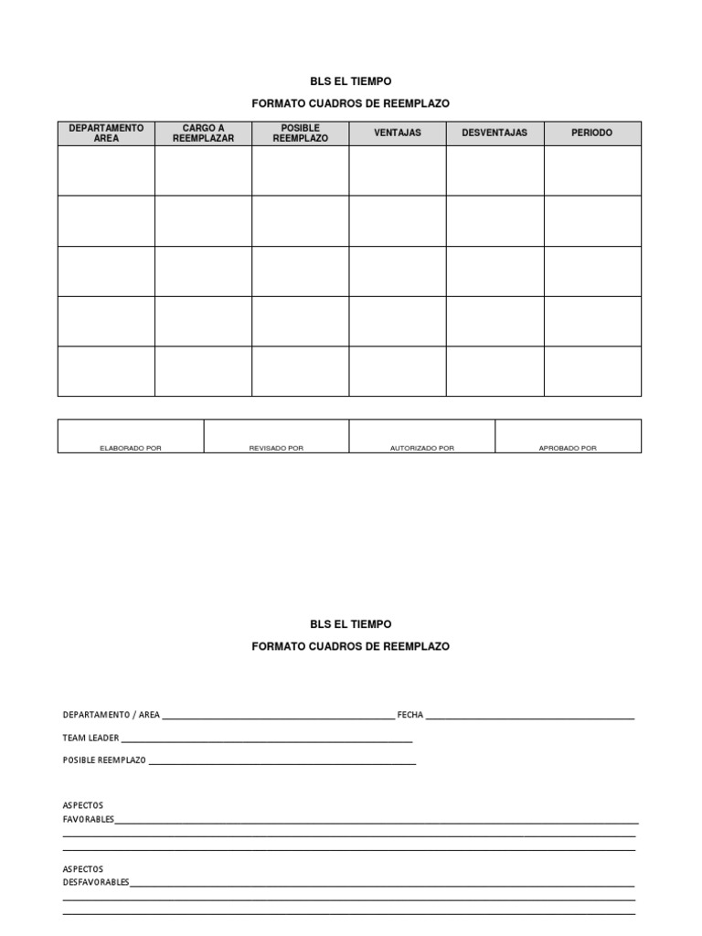 Formato Cuadros de Reemplazo | PDF