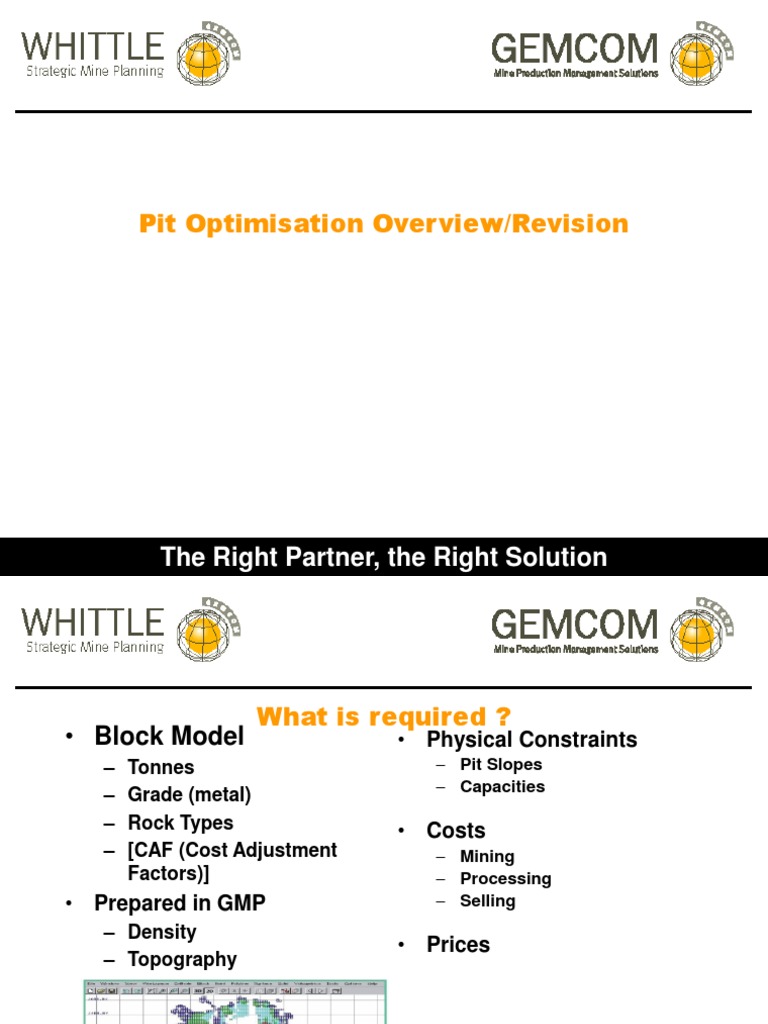 Pit Optimisation Overview/Revision: The Right Partner, The Right ...