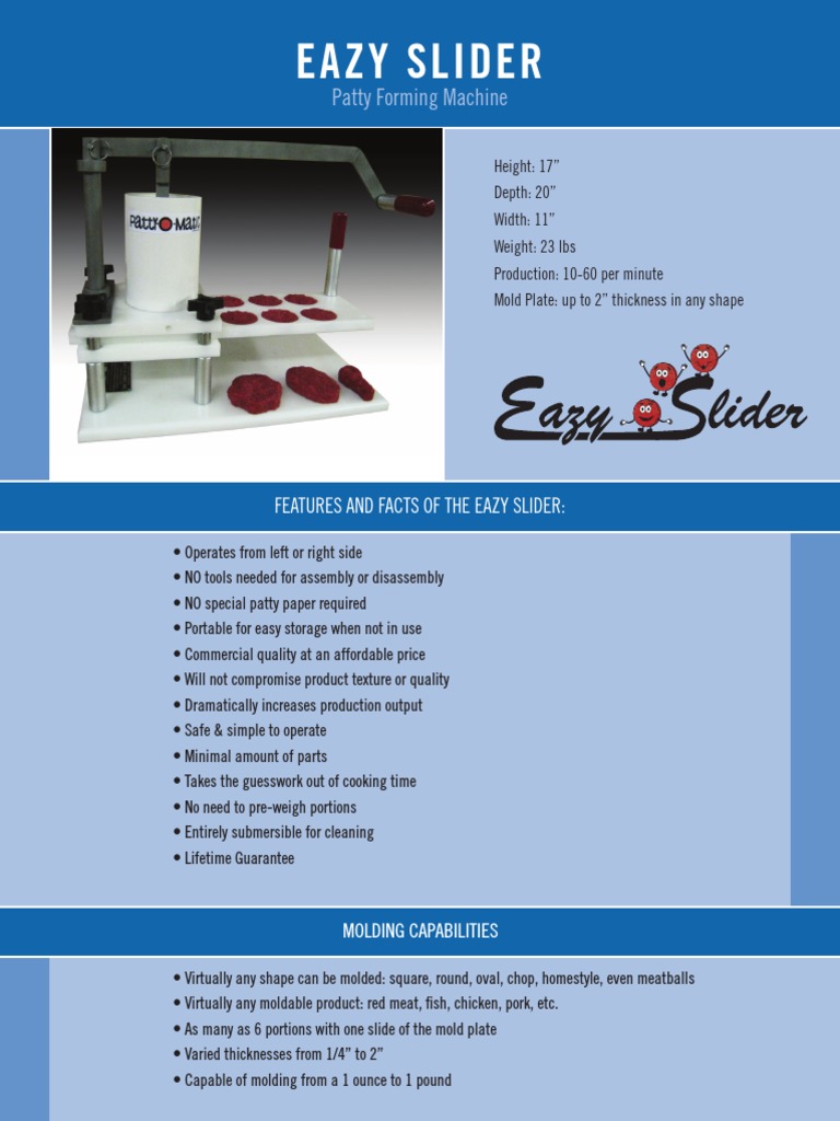 Eazy Slider: Patty Forming Machine | PDF | Hamburgers | Food And Drink