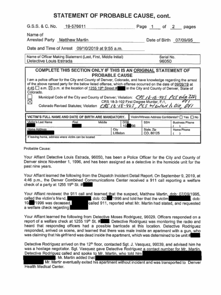 Matthew Martin Probable Cause Statement