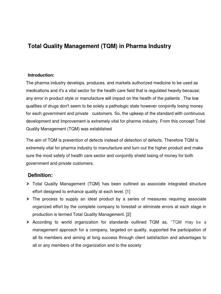 Implementing TQM in Pharma | PDF | Quality Management | Pharmaceutical ...