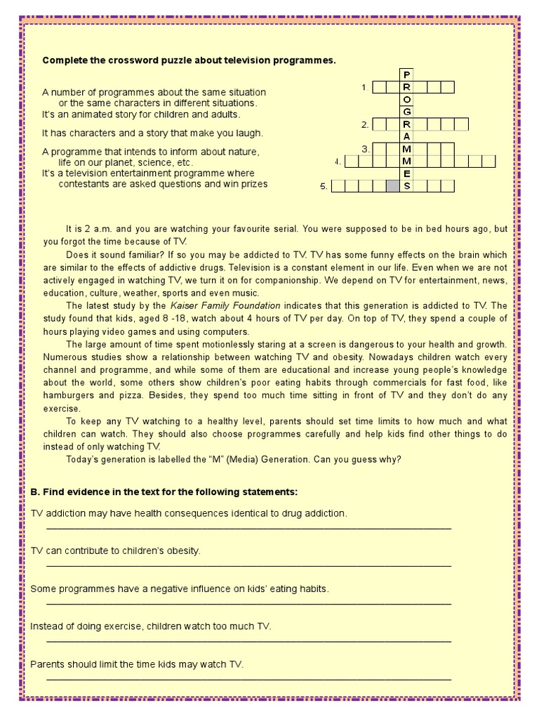 Television Reading Comprehension Exercises 23516 | PDF | Fast Food ...