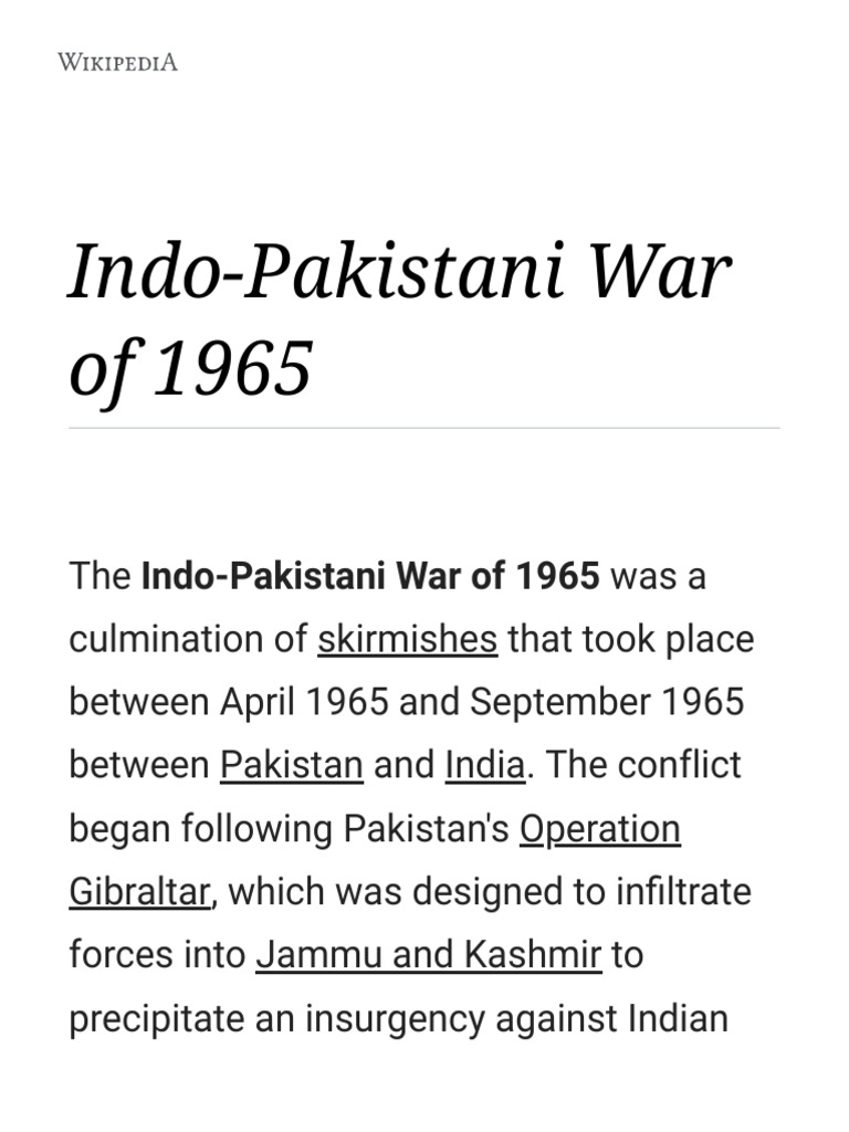 Indo-Pakistani War of 1965 - Wikipedia PDF | PDF | Pakistan Army | Military