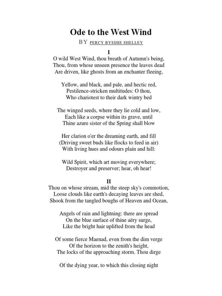 Ode To The West Wind: Percy Bysshe Shelley | PDF | Nature