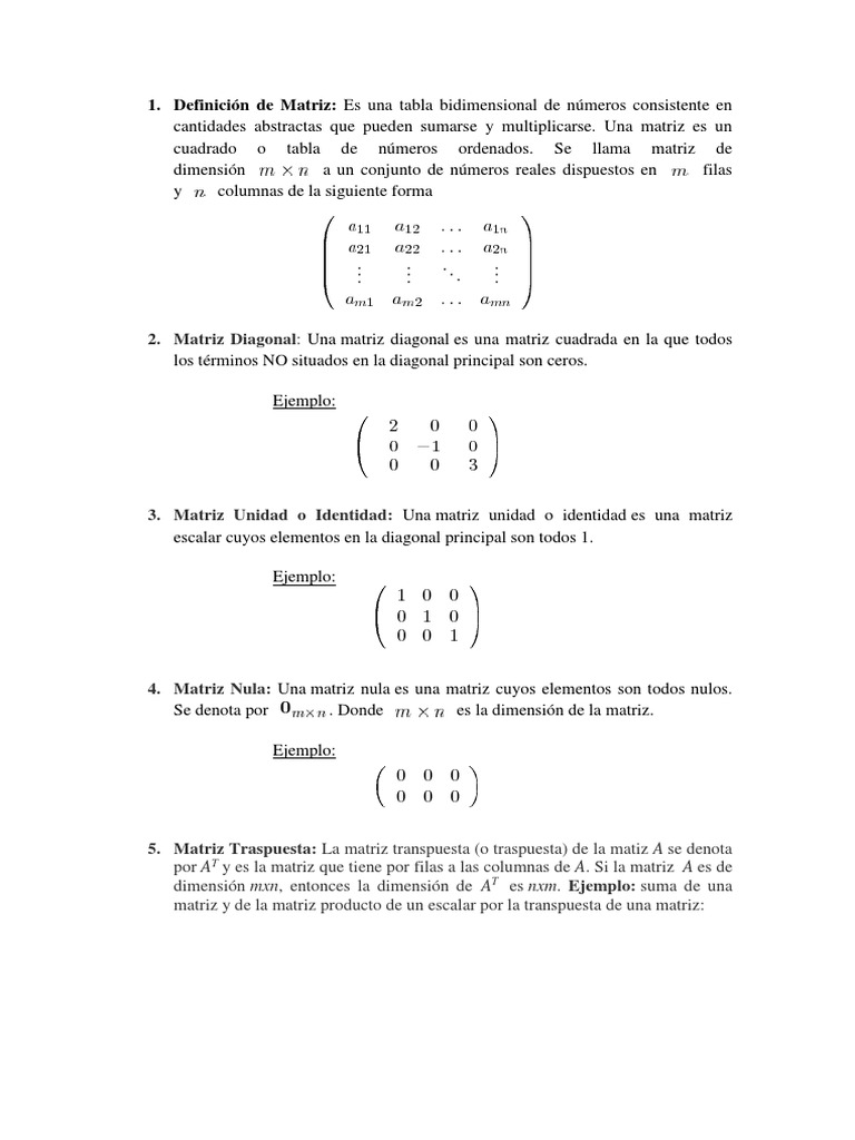 Definición de Matriz | PDF | Determinante | Matriz (Matemáticas)