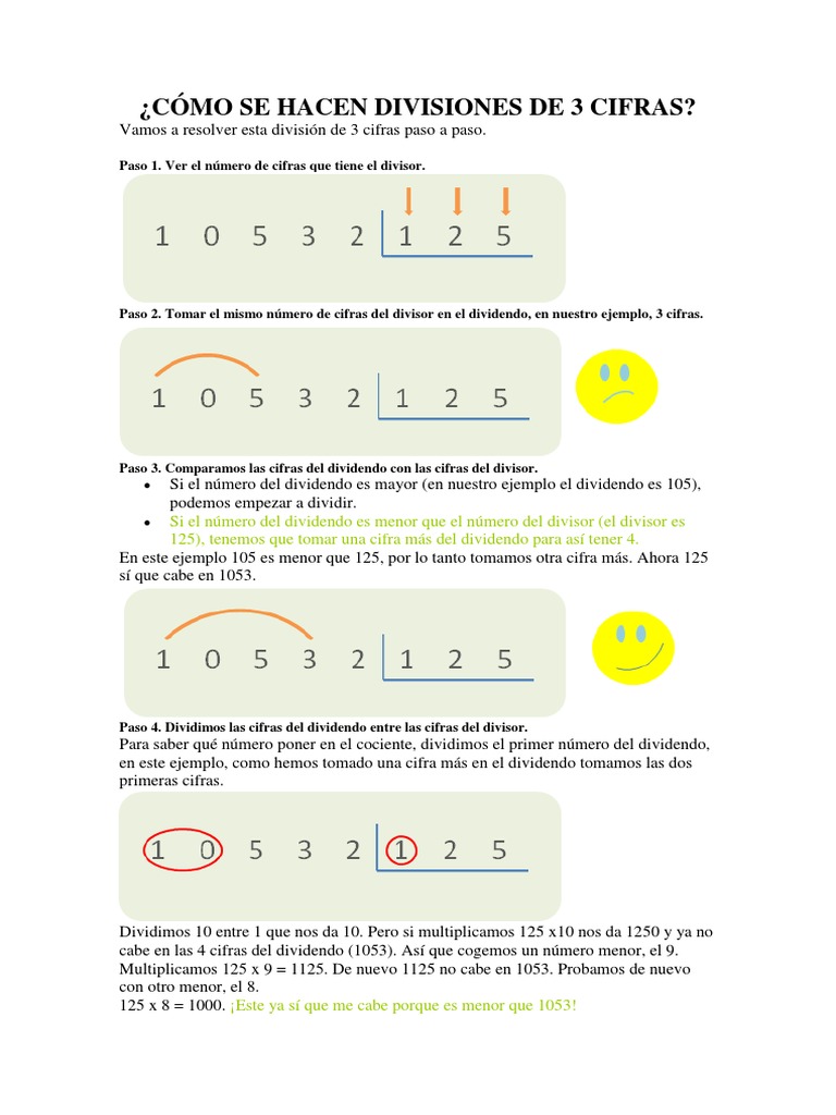 Cómo Se Hacen Divisiones de 3 Cifras | PDF | División (Matemáticas ...