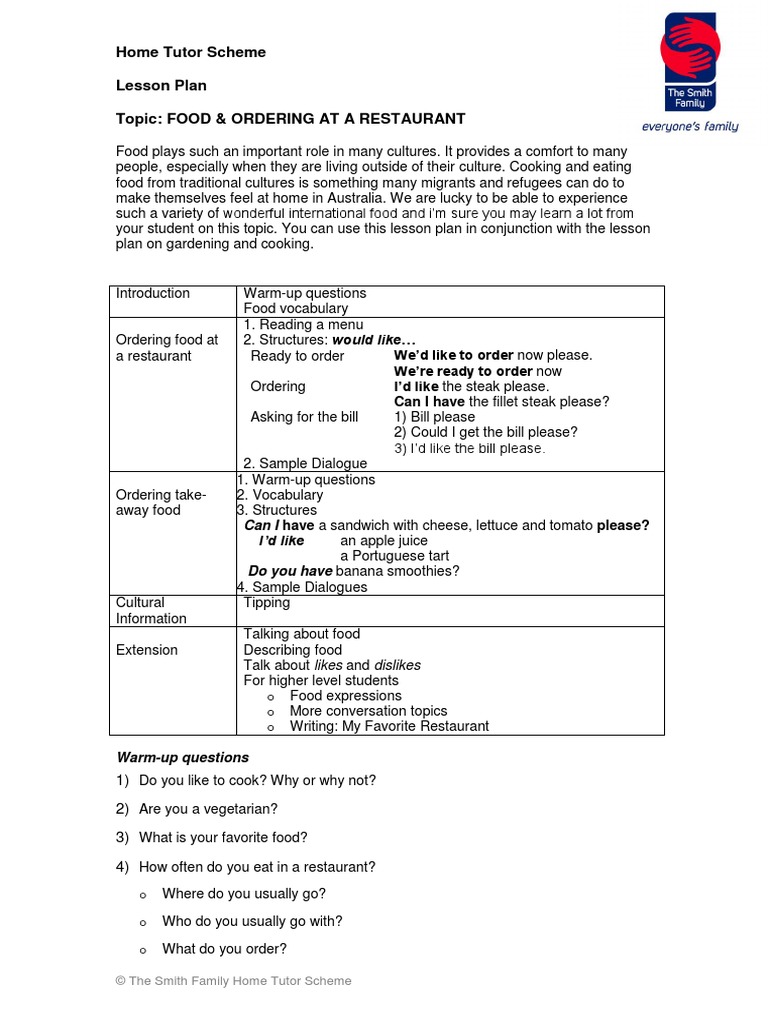Food and Ordering at A Restaurant | PDF | Cooking, Food & Wine | Wellness