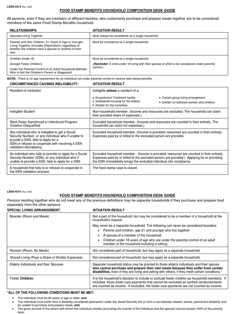 Food Stamp Benefits Household Composition Desk Guide | PDF ...