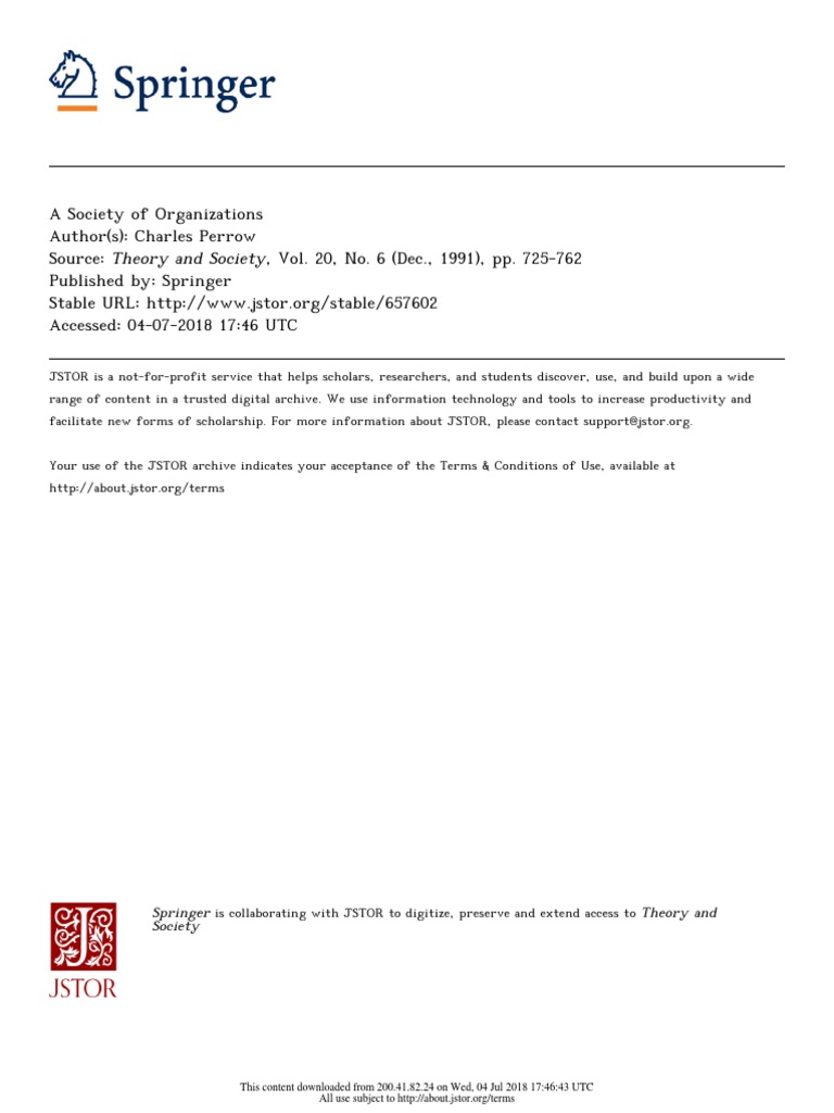 Charles Perrow. A Society of Organizations | PDF | Employment | Capitalism