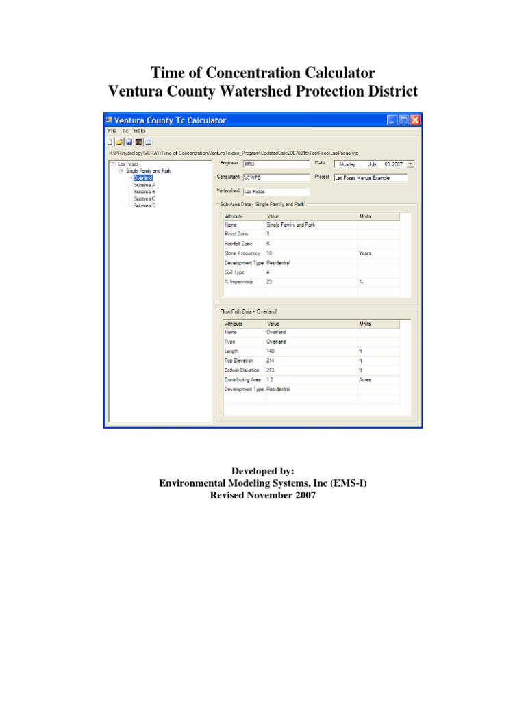 Time of Concentration Calculator Ventura County Watershed Protection ...