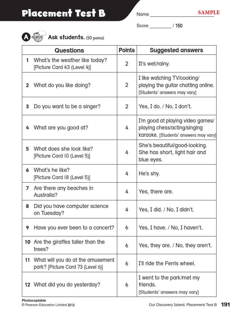 Placement Test B: Sample | PDF