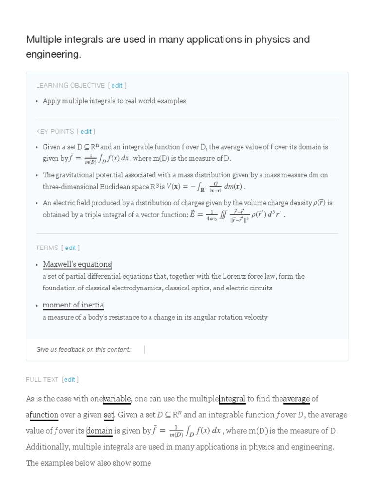 Applications of Multiple Integrals | PDF | Electric Field | Maxwell's ...