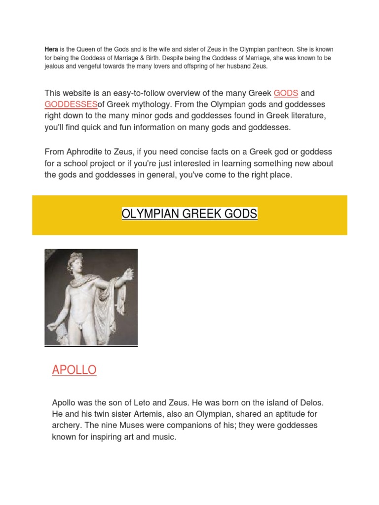 Olympian Greek Gods: Apollo | PDF | Twelve Olympians | Hera