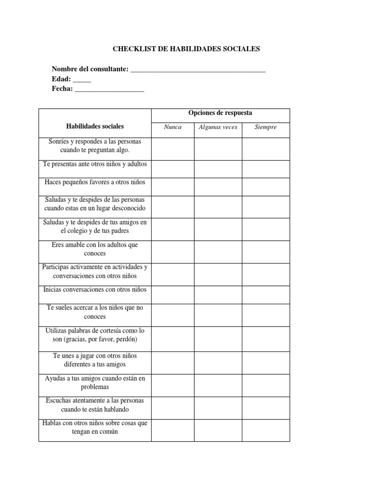 Checklist de Habilidades Sociales | PDF