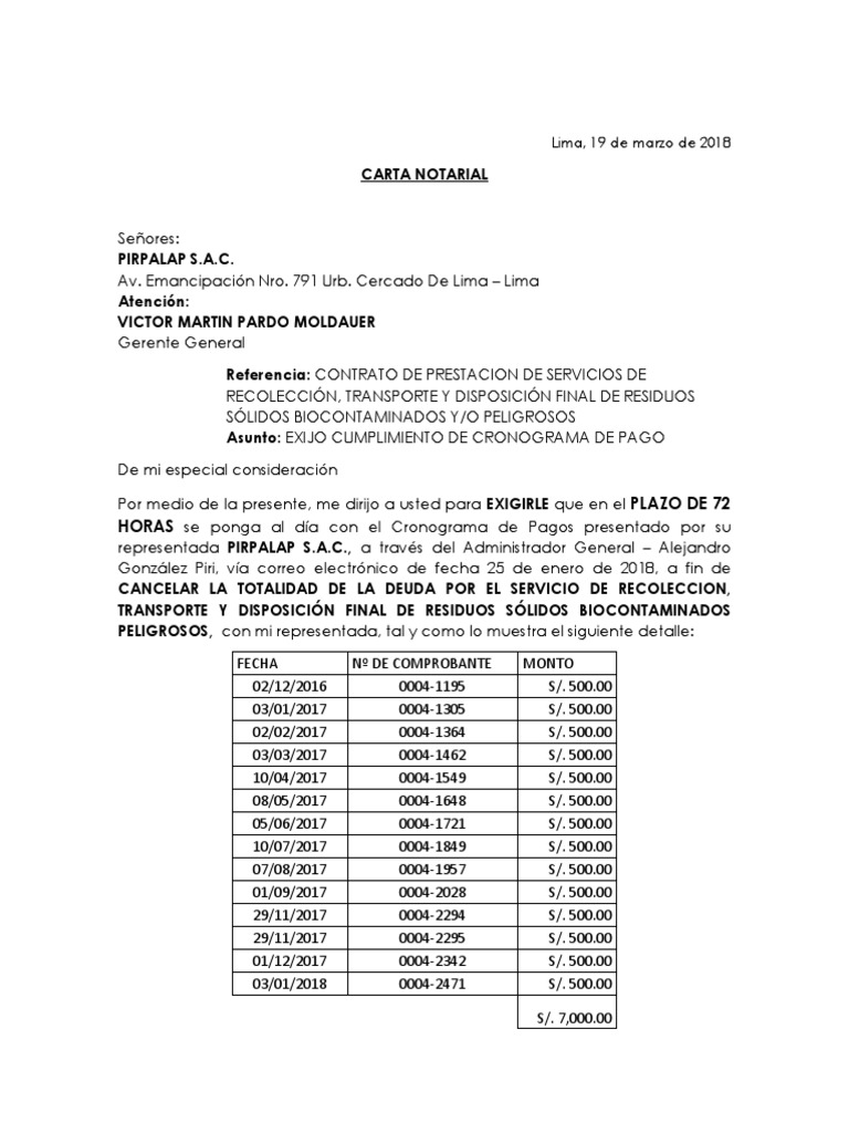Carta Notarial de Cumplimiento de Pago | PDF | Gobierno