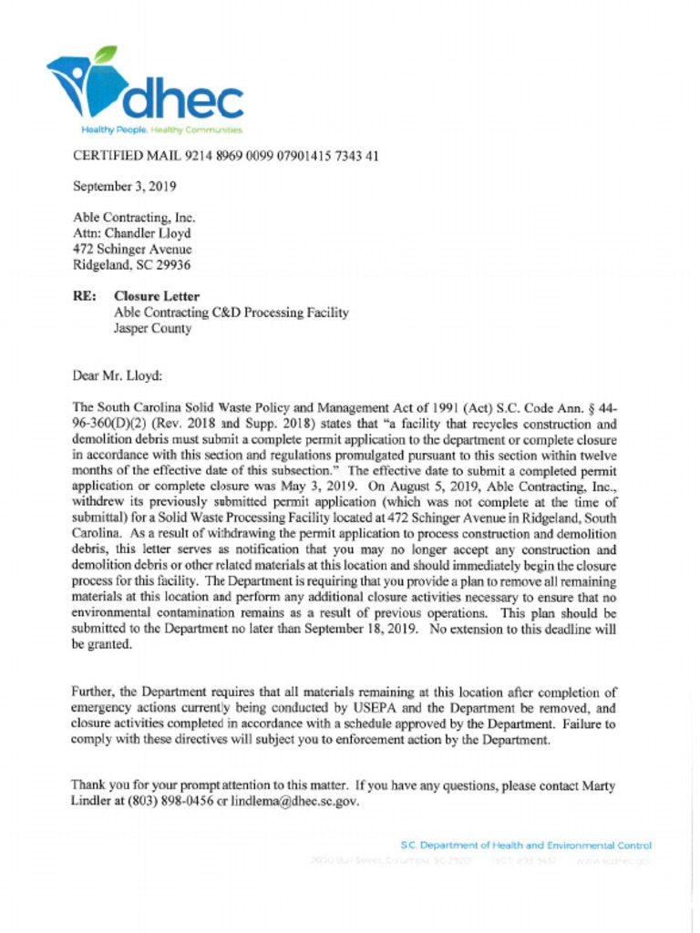 Able Contracting Inc Letter | PDF