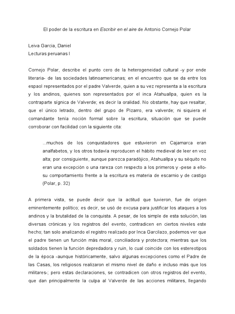 El Poder de La Escritura en Escribir en El Aire de Antonio Cornejo ... El Poder de La Escritura en Escribir en El Aire de Antonio Cornejo ...