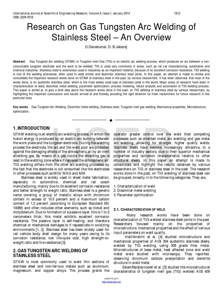 Research On Gas Tungsten Arc Welding of Stainless PDF | PDF | Welding ...