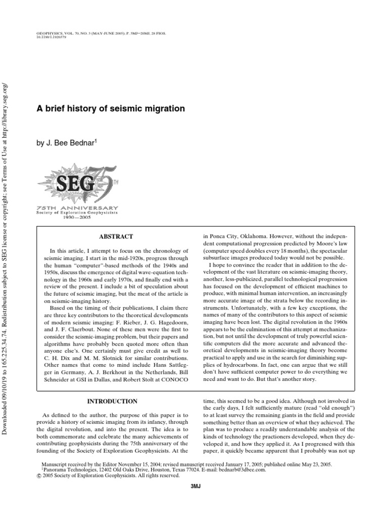 A Brief History of Seismic Migration | PDF | Velocity | Euclidean Vector