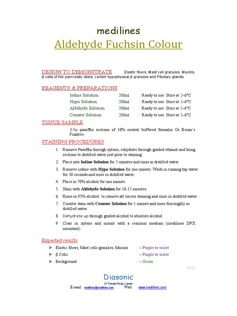 Aldehyde Fuchsin Colour | PDF | Staining | Fixation (Histology)