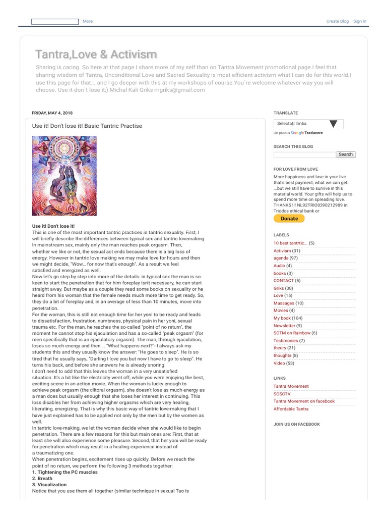 Tantra, Love & Activism - Use It! Don't Lose It! Basic Tantric Practise ...