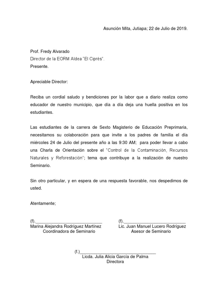 Carta de Solicitud Charla | PDF