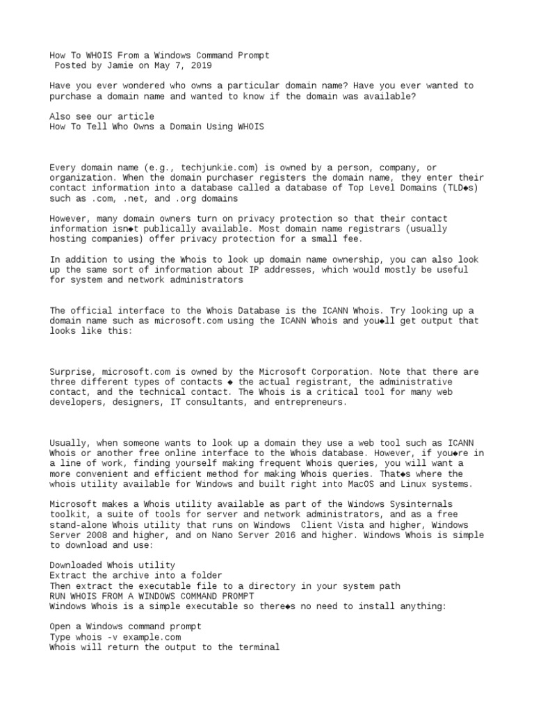 WHOIS From A Windows Command Prompt | PDF | Domain Name | Application ...