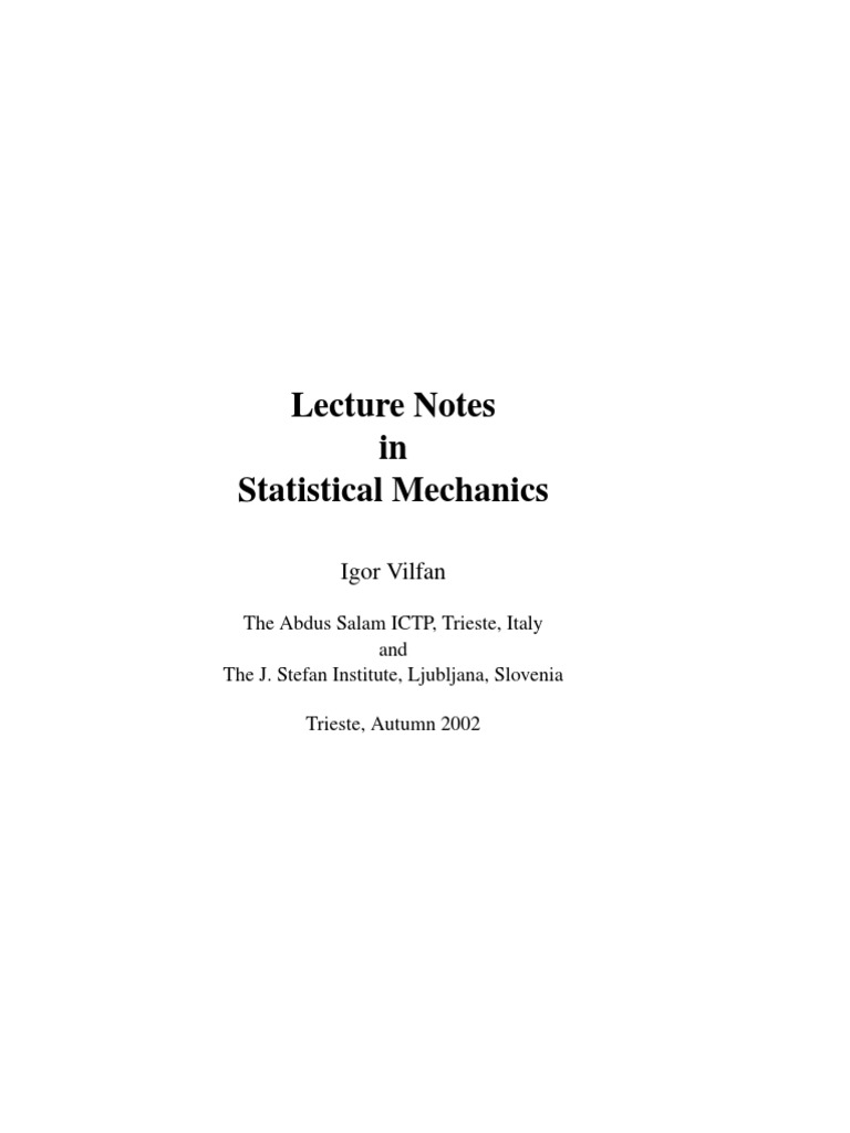 Vilfan I. - Lecture Notes in Statistical Mechanics (2002) PDF | PDF ...