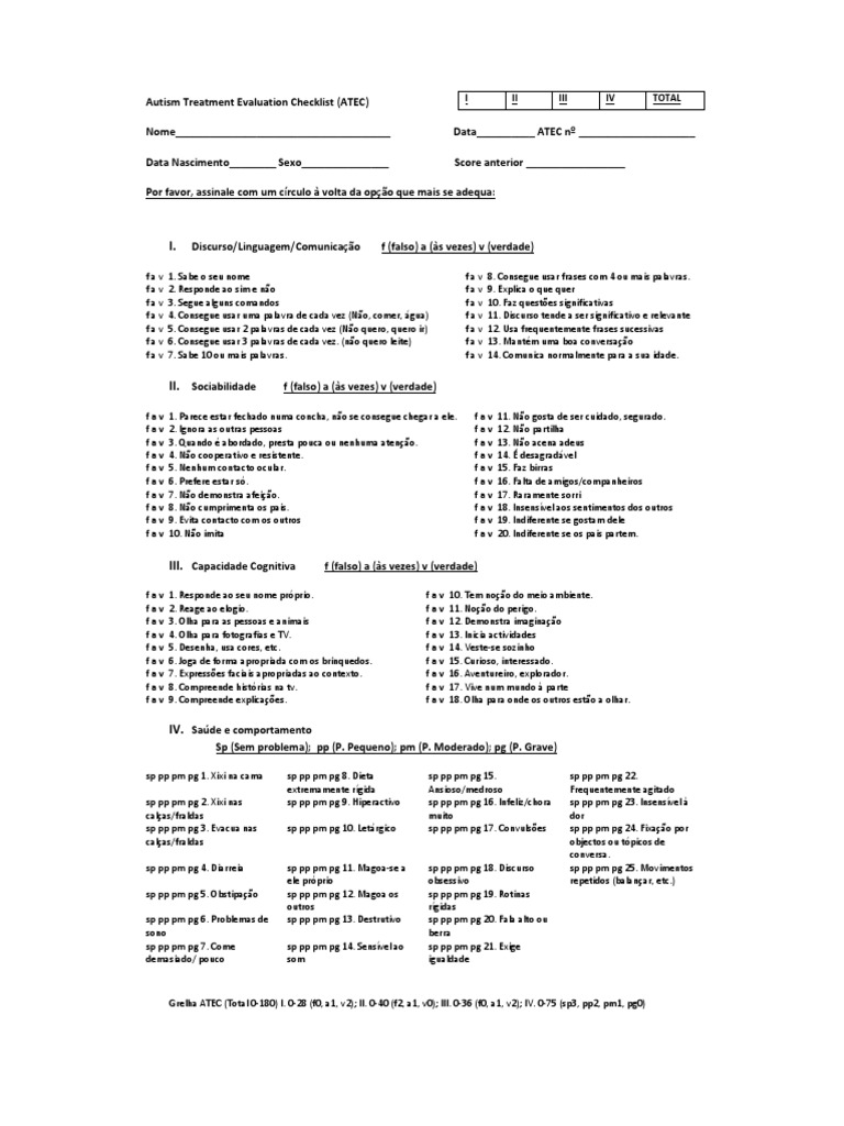 ATEC checklist for autism treatment evaluation | PDF