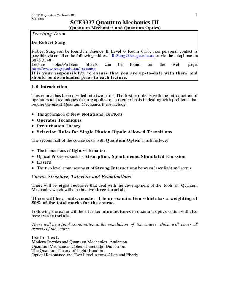 Quantum Mechanics III Operator Techniques and Applications | PDF | Wave Function | Eigenvalues ...