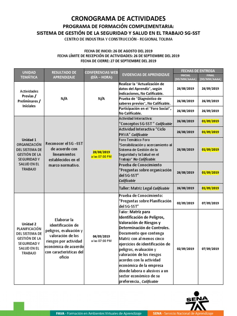Cronograma de Actividades SG-SST | PDF | Evaluación | Business