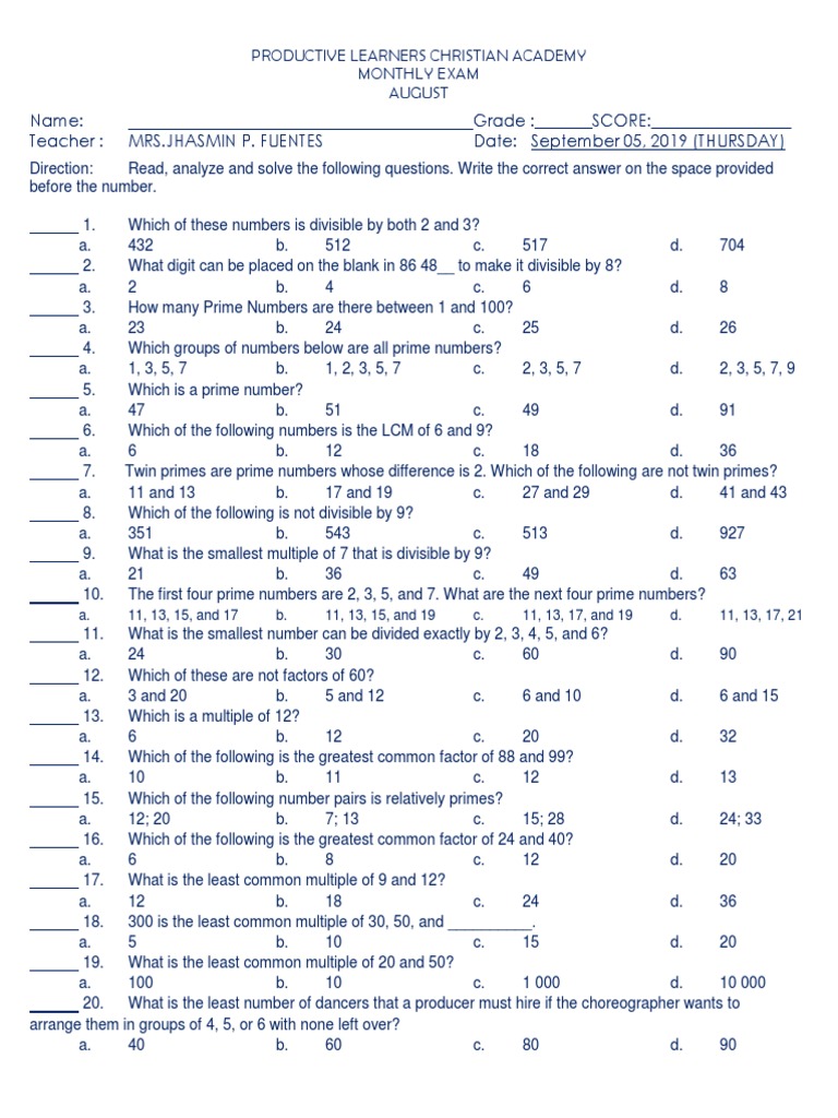 1st Quarter 2nd Quarter | PDF | Prime Number | Teaching Mathematics