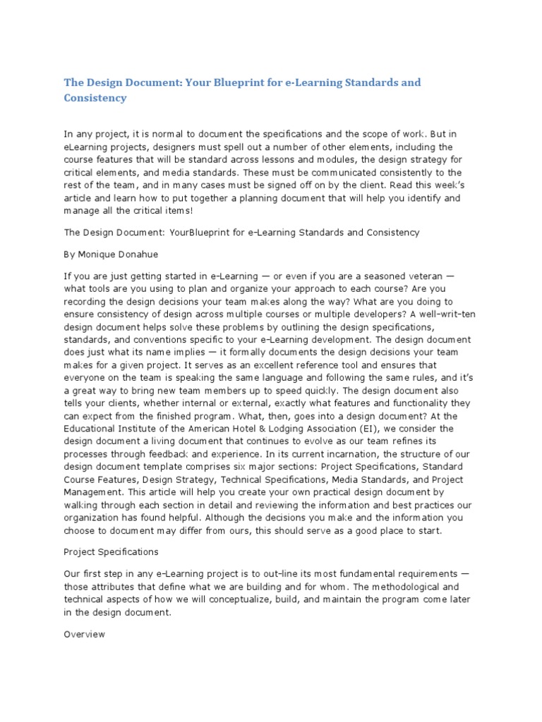 The Design Document: Your Blueprint For E-Learning Standards and ...