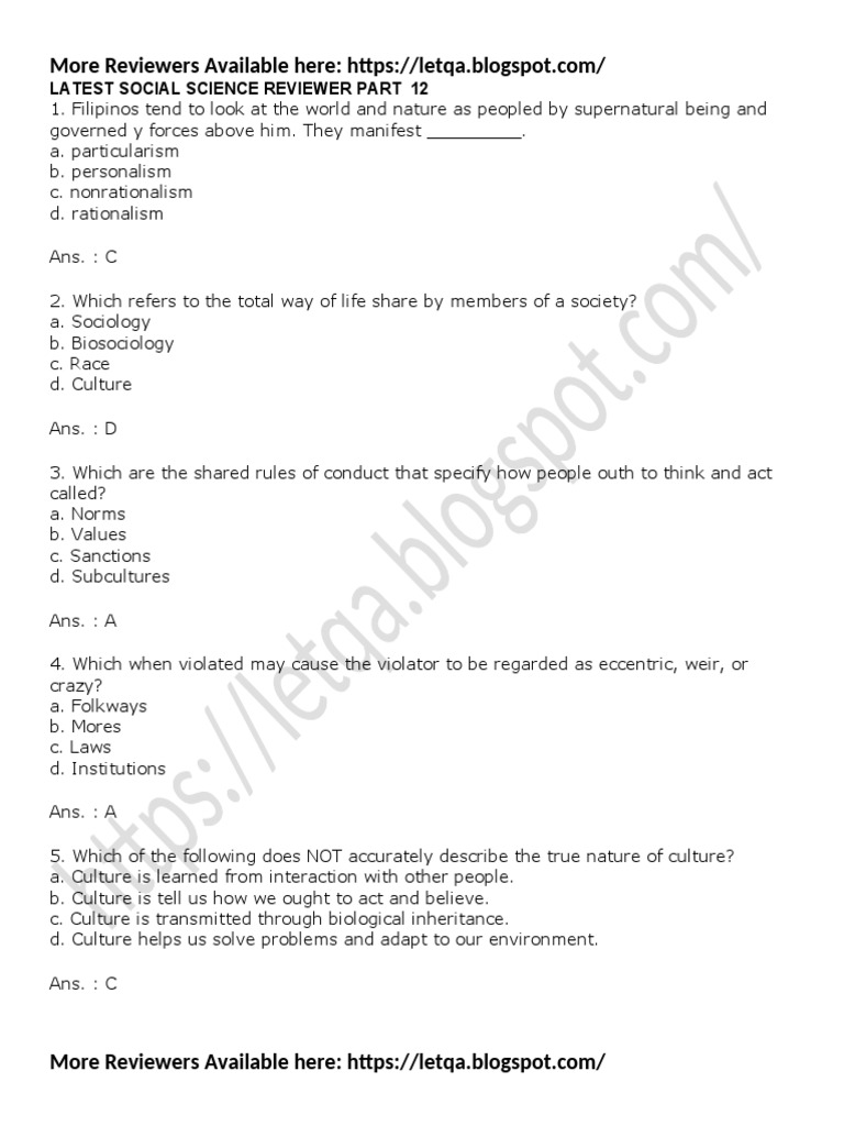 Latest Social Science Reviewer Part 12 | Download Free PDF | Family ...
